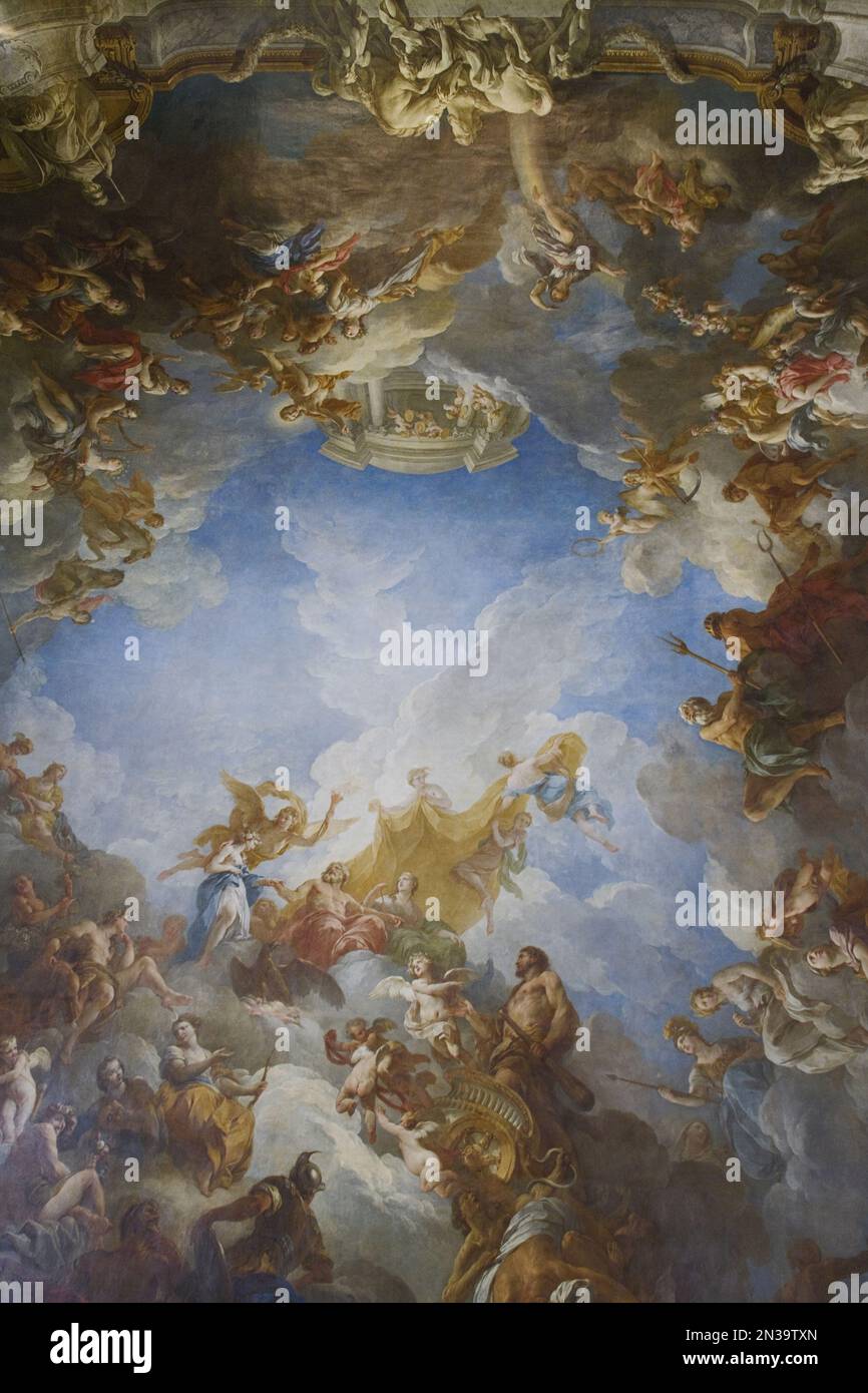 Ceiling, Hercules Drawing Room, Palace of Versailles, France Stock ...