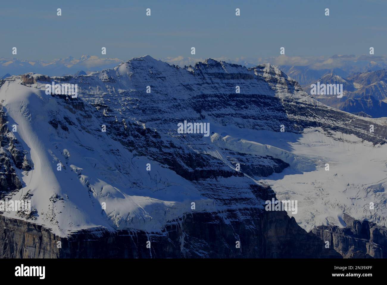 View at the summit of Mount Temple near Lake Louise at Banff National ...