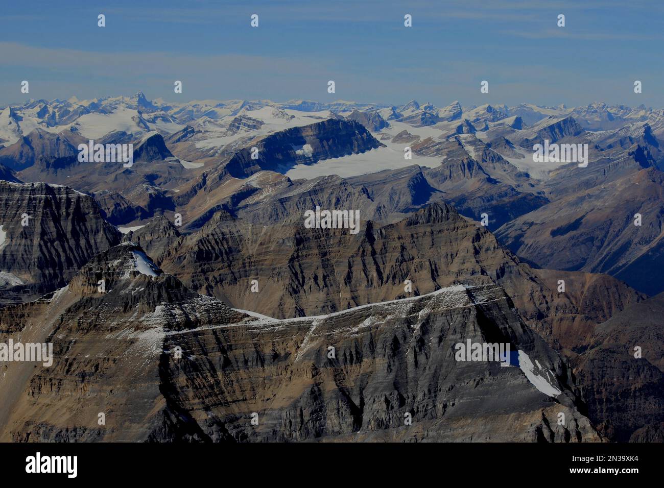 View at the summit of Mount Temple near Lake Louise at Banff National ...