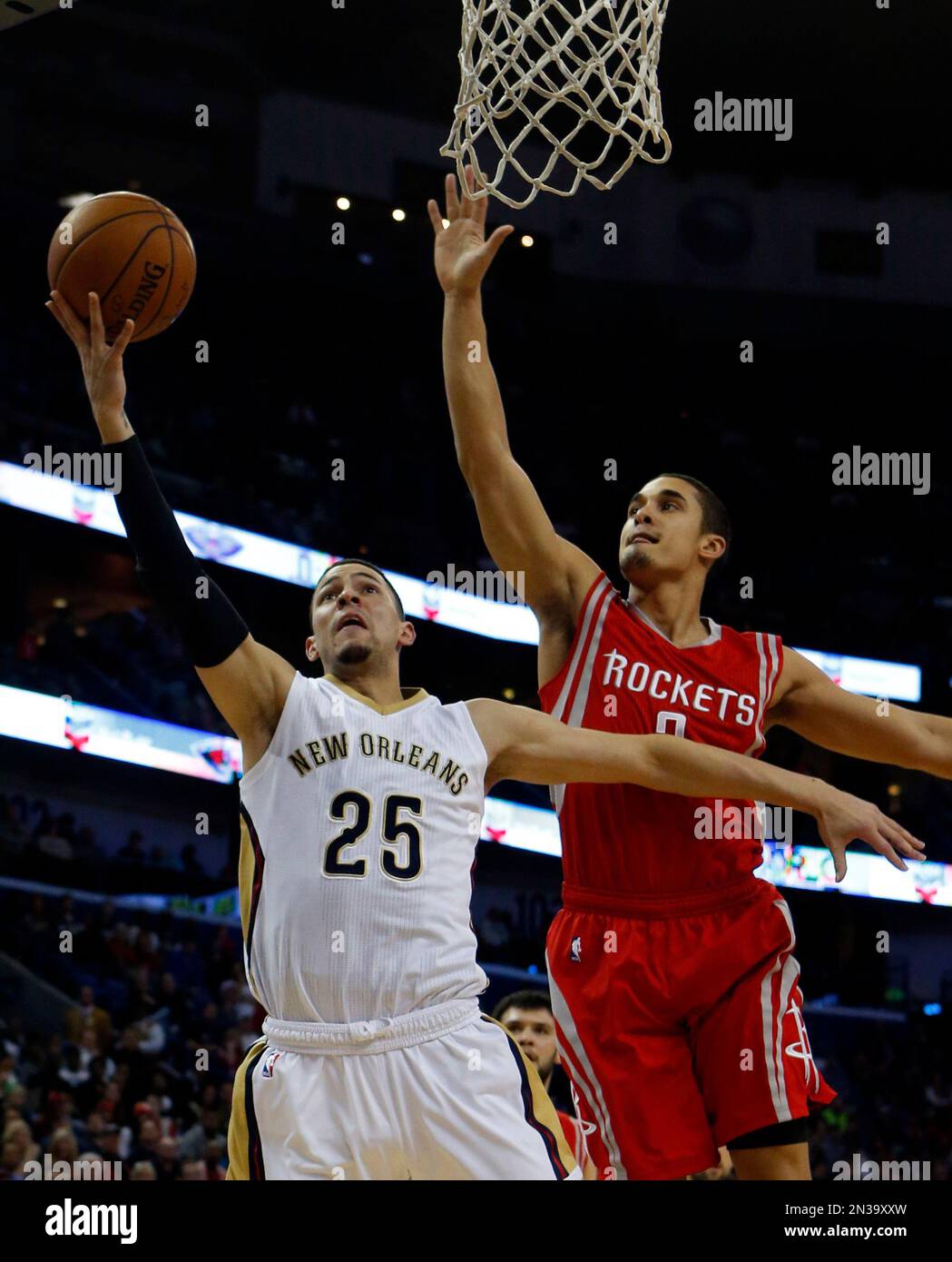 New Orleans Pelicans guard Austin Rivers (25) shoots as Houston Rockets ...