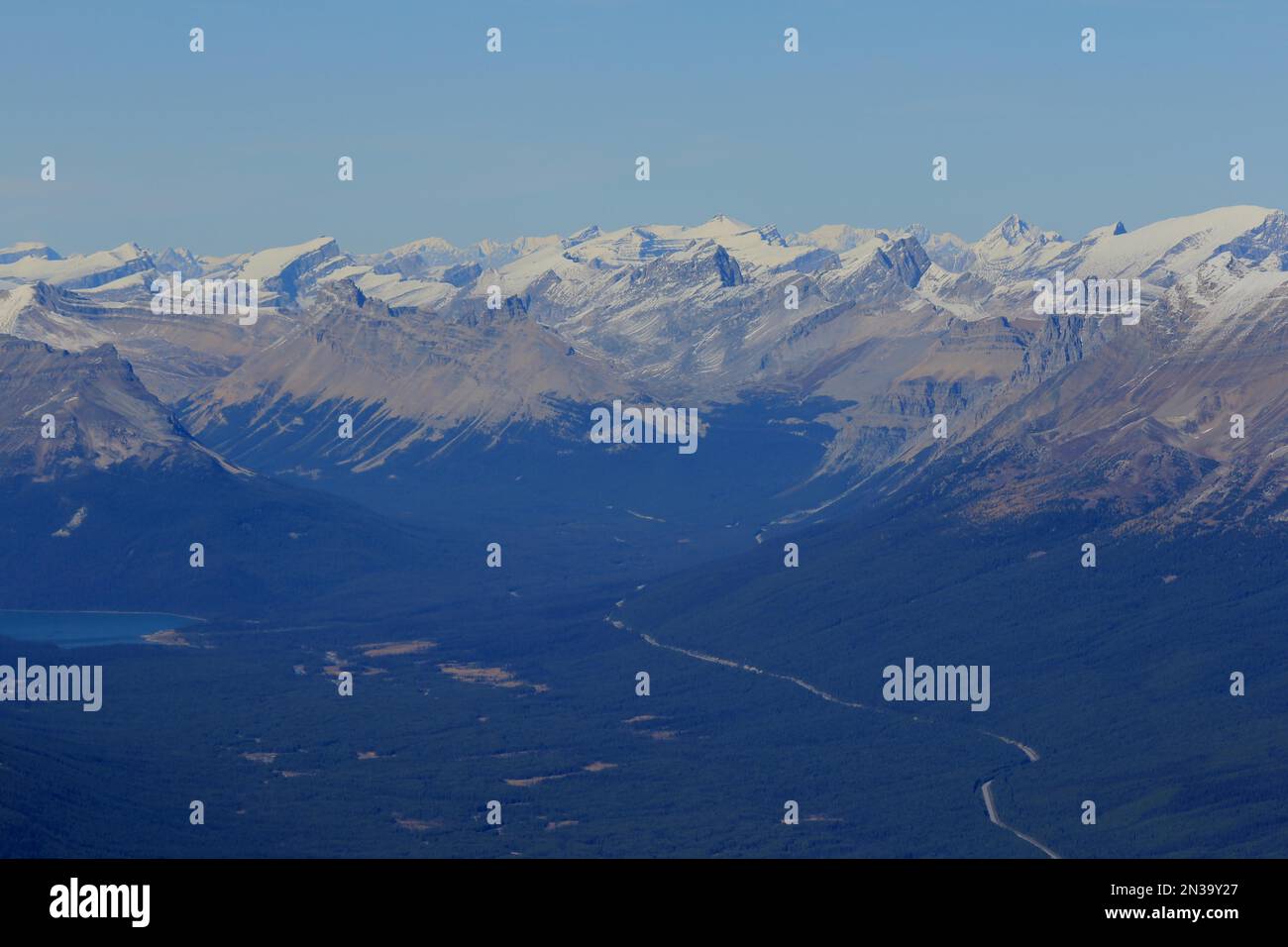 View at the summit of Mount Temple near Lake Louise at Banff National ...