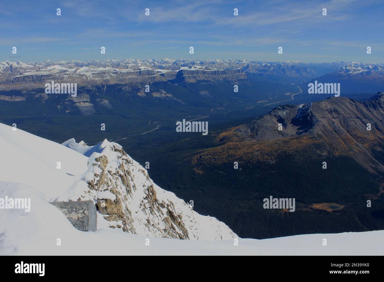 View at the summit of Mount Temple near Lake Louise at Banff National ...