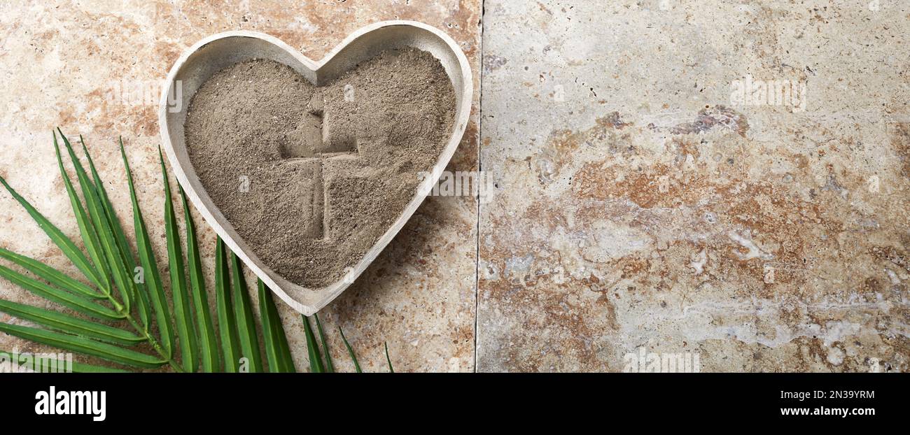Ash wednesday, crucifix made of ash, dust as christian religion. Lent ...