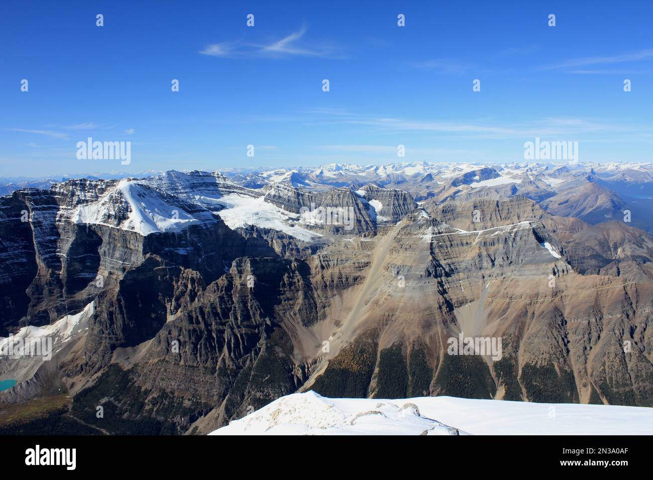 View at the summit of Mount Temple near Lake Louise at Banff National ...