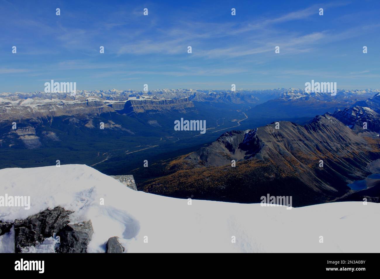 View at the summit of Mount Temple near Lake Louise at Banff National ...