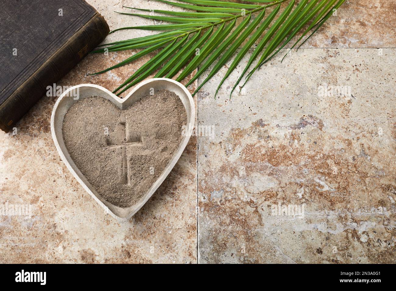 Ash wednesday, crucifix made of ash, dust as christian religion. Lent ...