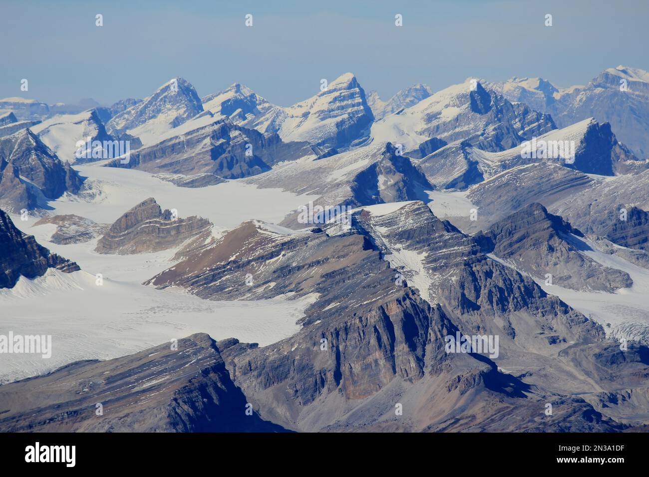 View at the summit of Mount Temple near Lake Louise at Banff National ...