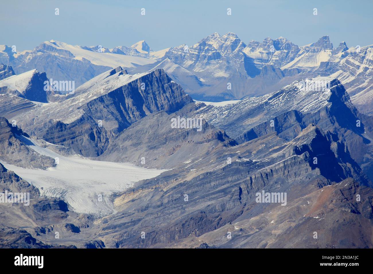 View at the summit of Mount Temple near Lake Louise at Banff National ...