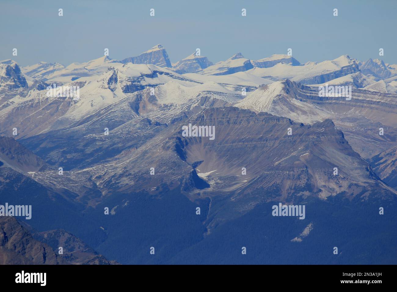 View at the summit of Mount Temple near Lake Louise at Banff National ...