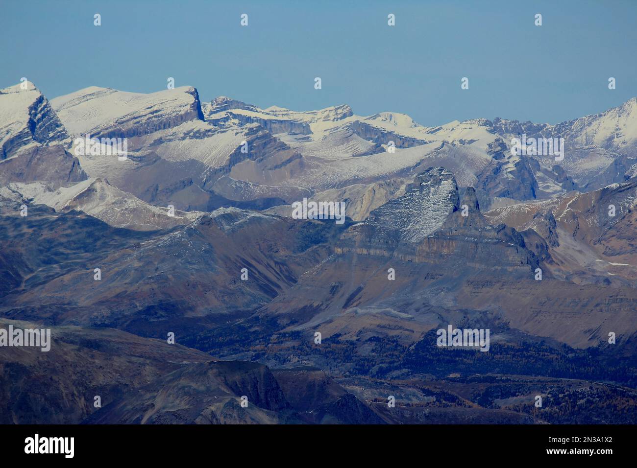 View at the summit of Mount Temple near Lake Louise at Banff National ...