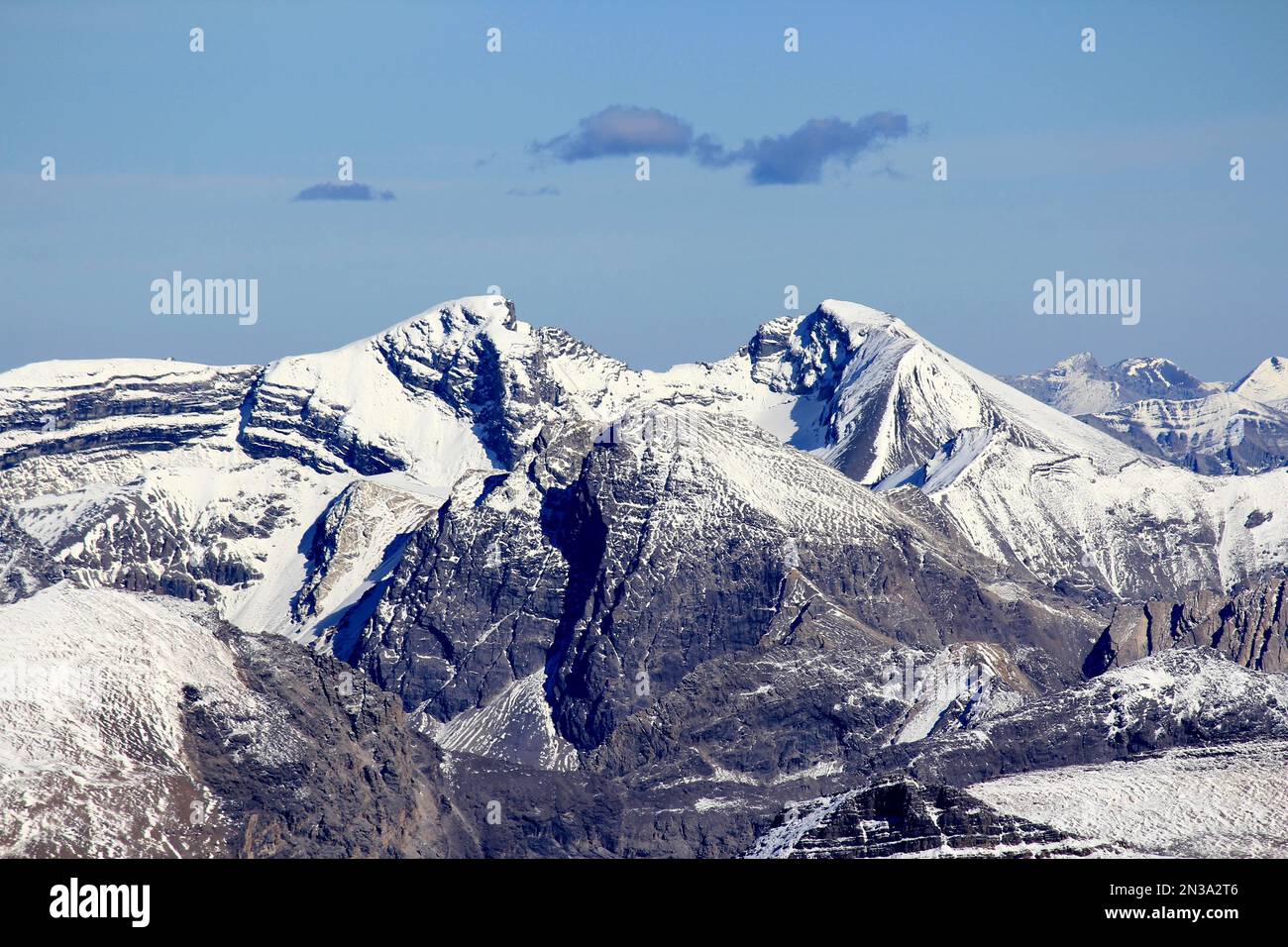 View at the summit of Mount Temple near Lake Louise at Banff National ...