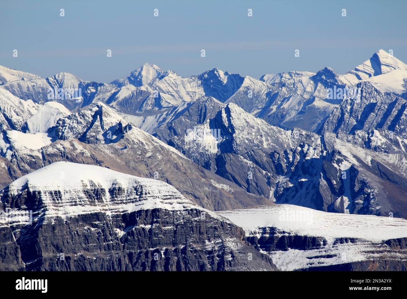 View at the summit of Mount Temple near Lake Louise at Banff National ...