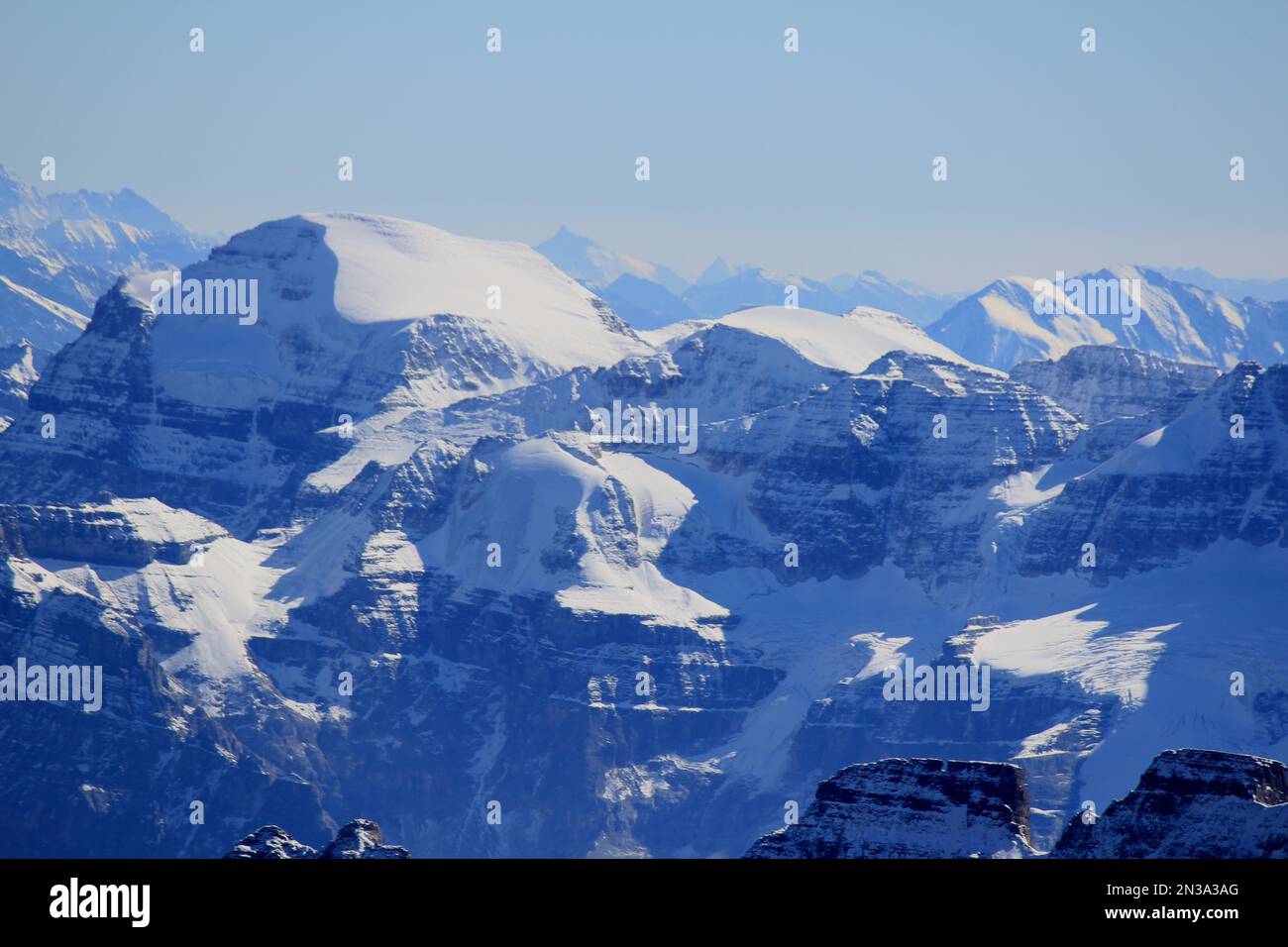 View at the summit of Mount Temple near Lake Louise at Banff National ...