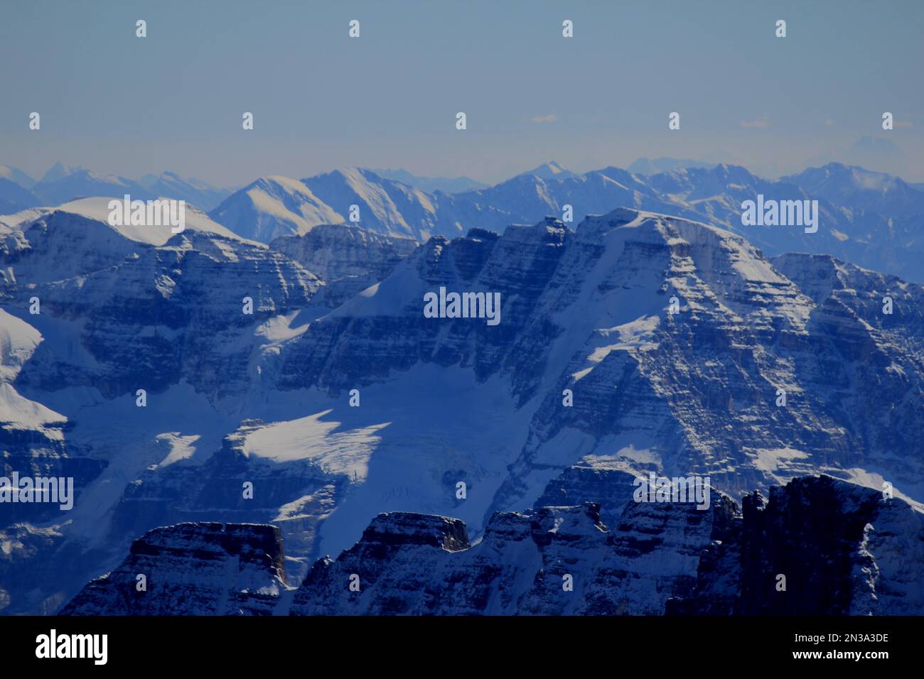 View at the summit of Mount Temple near Lake Louise at Banff National ...