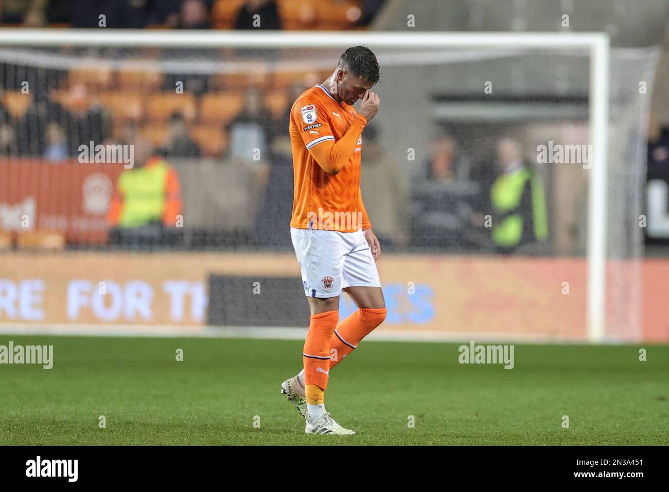 Blackpool, UK. 07th Feb, 2023. Gary Madine #14 of Blackpool walks after ...