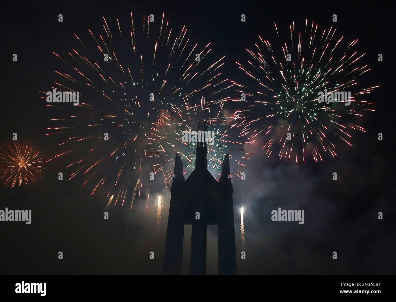Fireworks display during a New Year's celebration at the Quezon ...