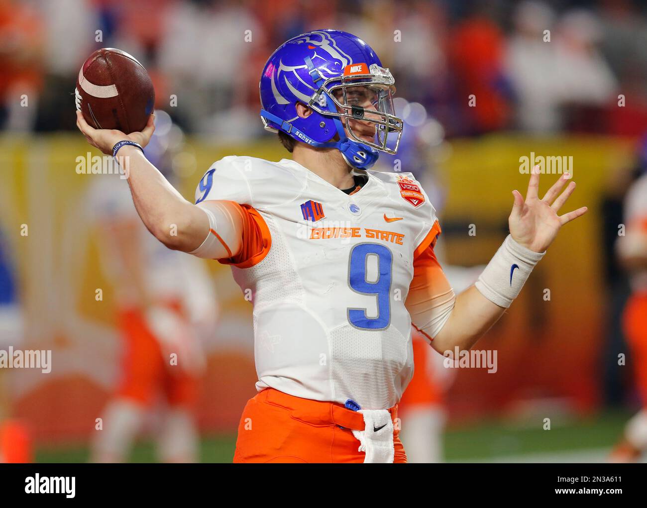 Boise State quarterback Grant Hedrick (9) prior to the Fiesta Bowl NCAA ...