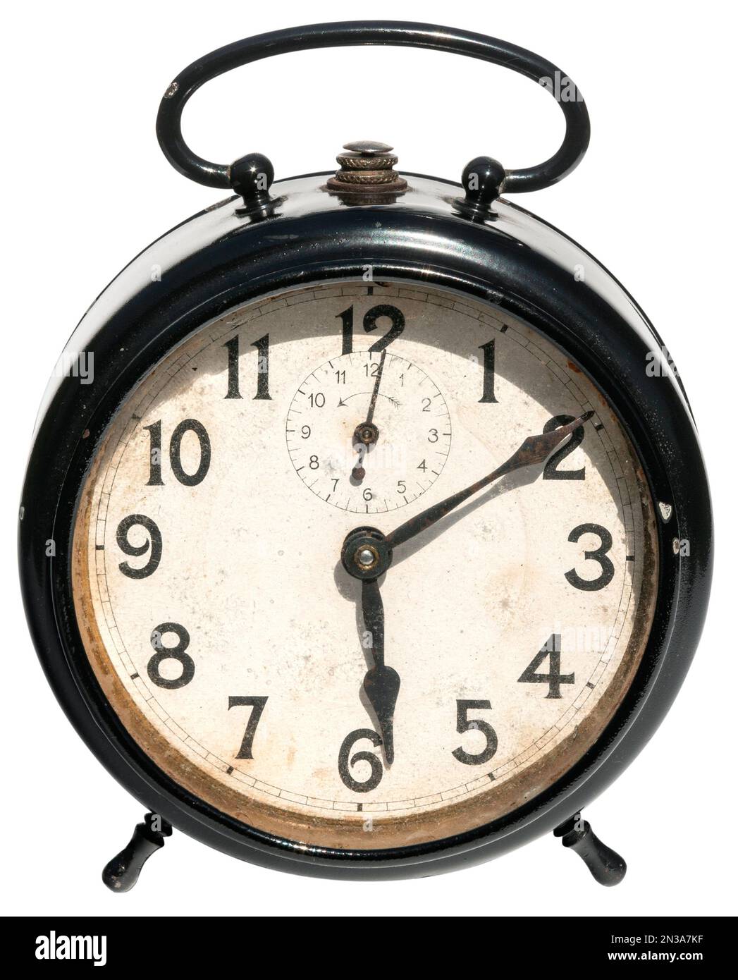 Retro alarm clock isolated on white background. Black color Stock Photo ...