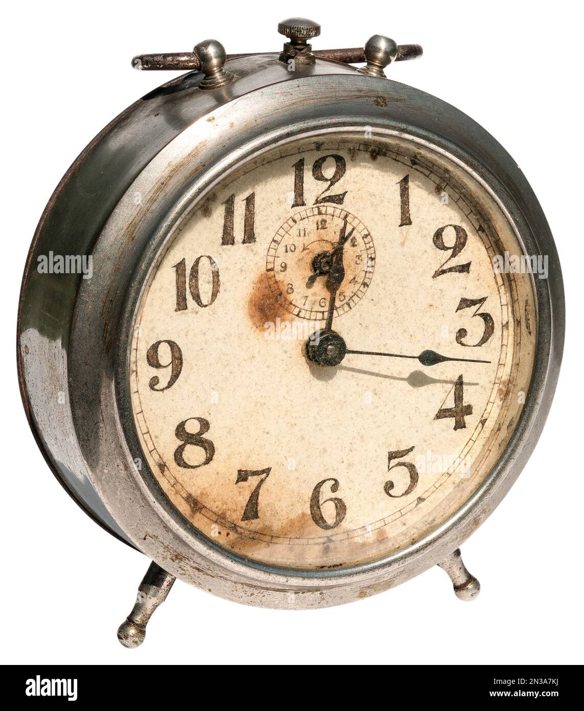 Retro alarm clock isolated on white background. Silver plated Stock ...