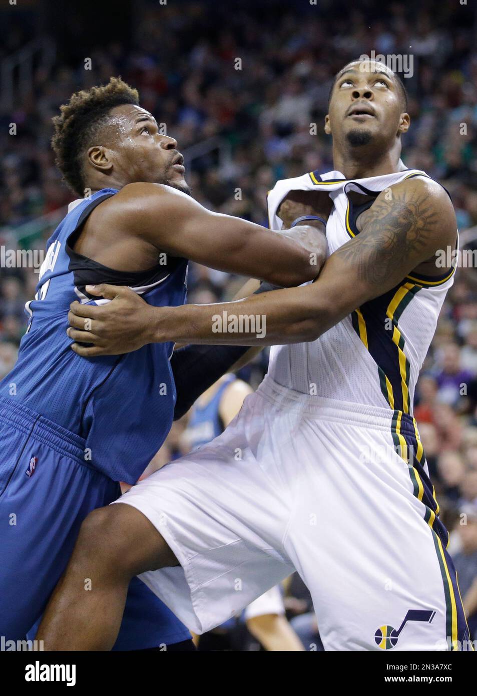 Minnesota Timberwolves forward Jeff Adrien, left, battles under the ...
