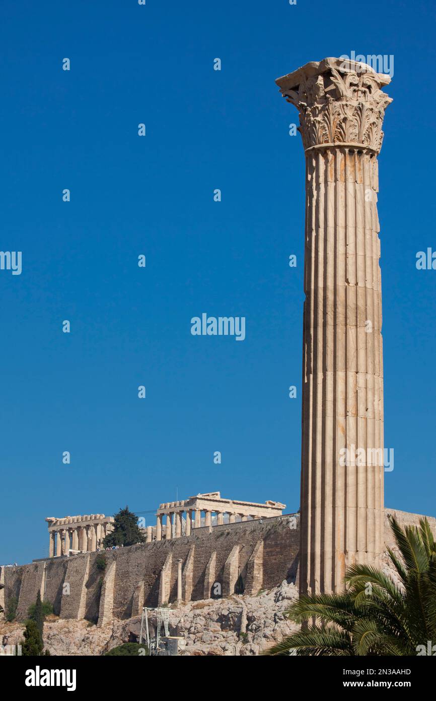 Temple of Olympian Zeus and the Parthenon, Acropolis, Athens, Attica ...