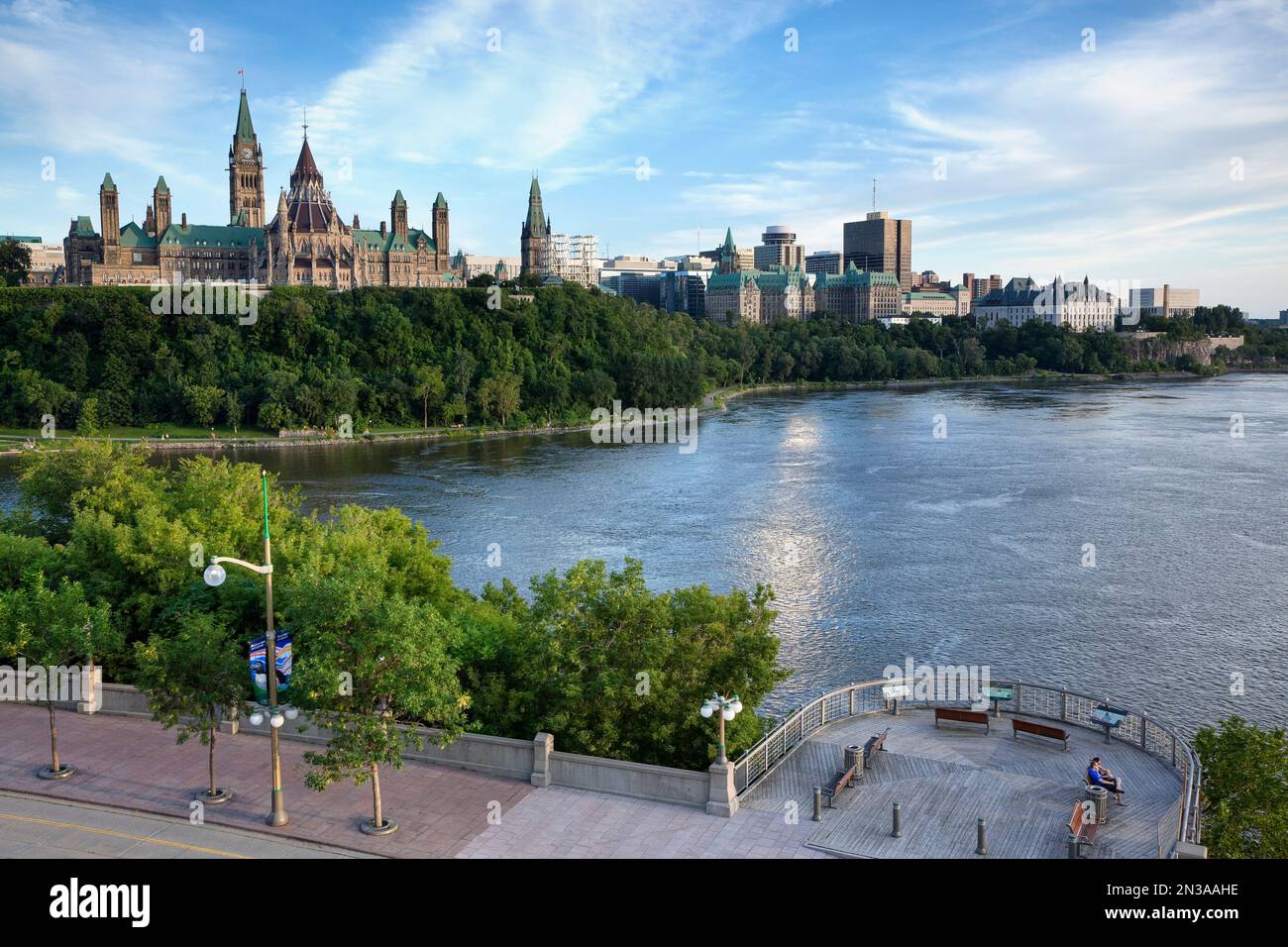 View of the Parliament Buildings and the Ottawa River from Nepean Point ...