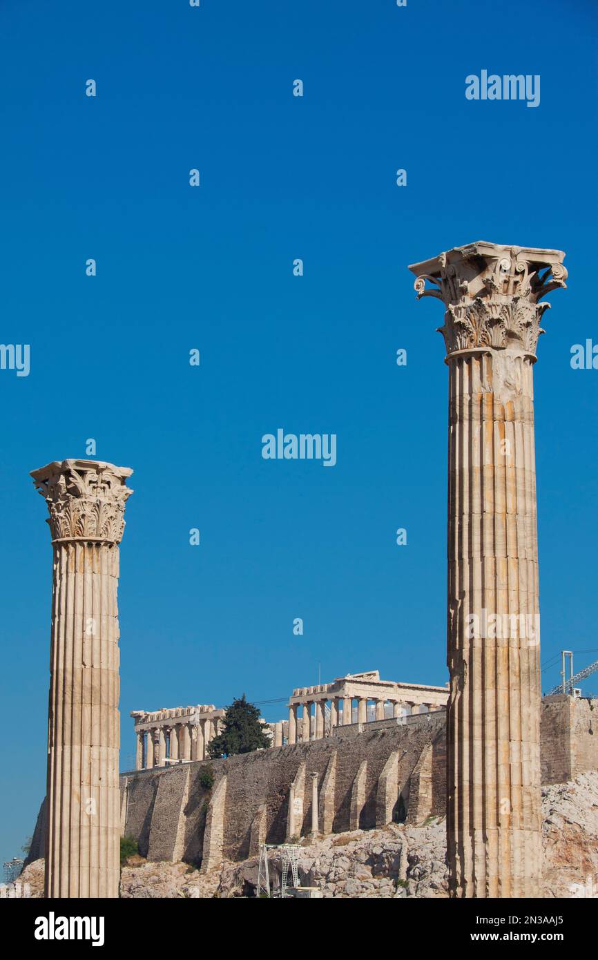 Temple of Olympian Zeus and the Parthenon, Acropolis, Athens, Attica ...