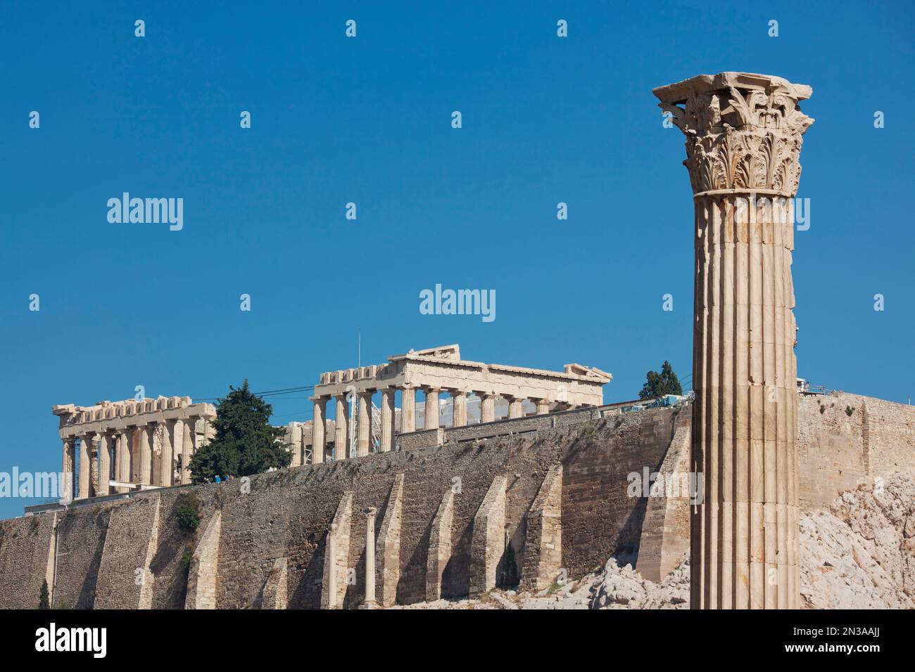 Temple of Olympian Zeus and the Parthenon, Acropolis, Athens, Attica ...