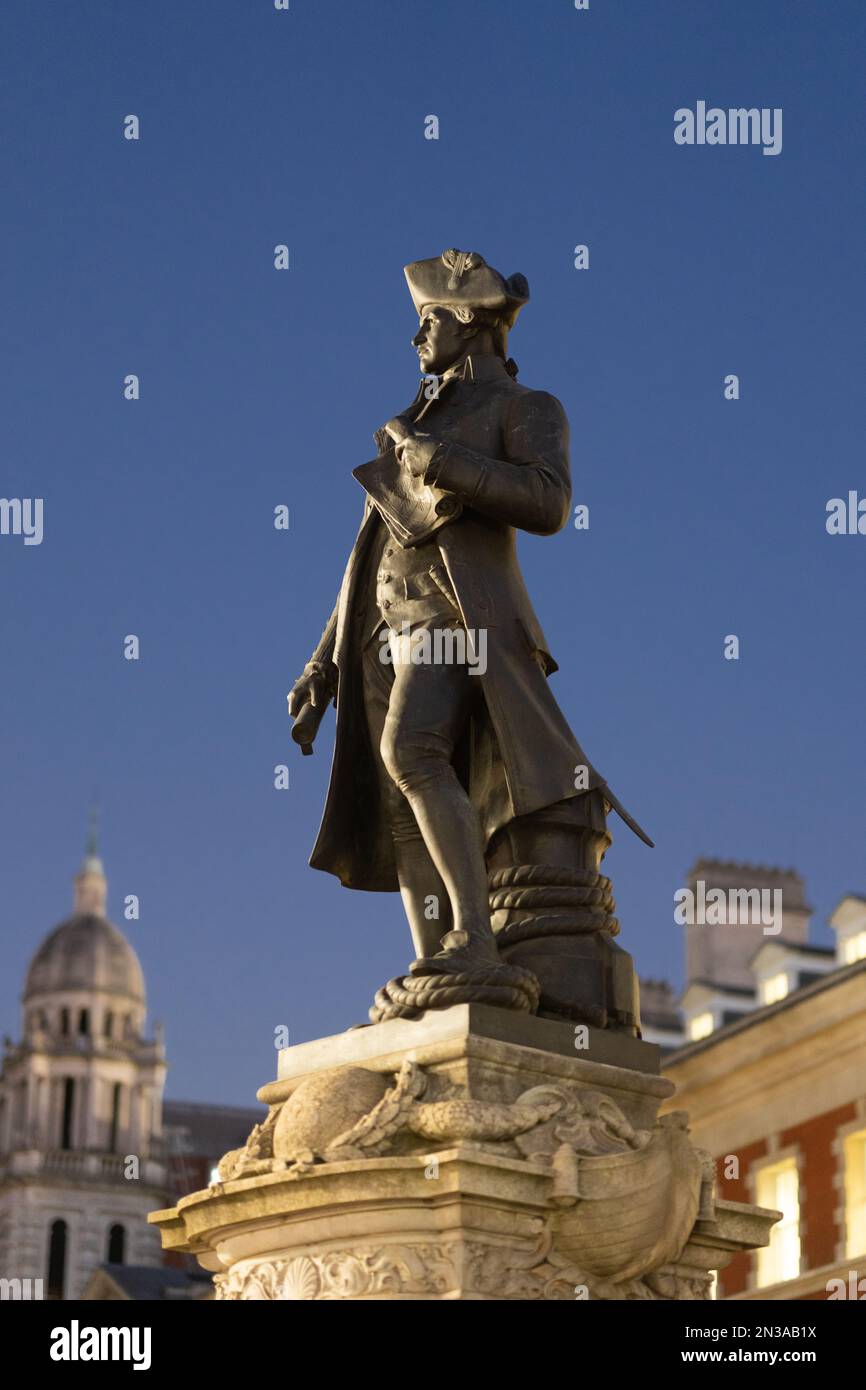 A bronze statue of Captain James Cook by Thomas Brock is located near ...