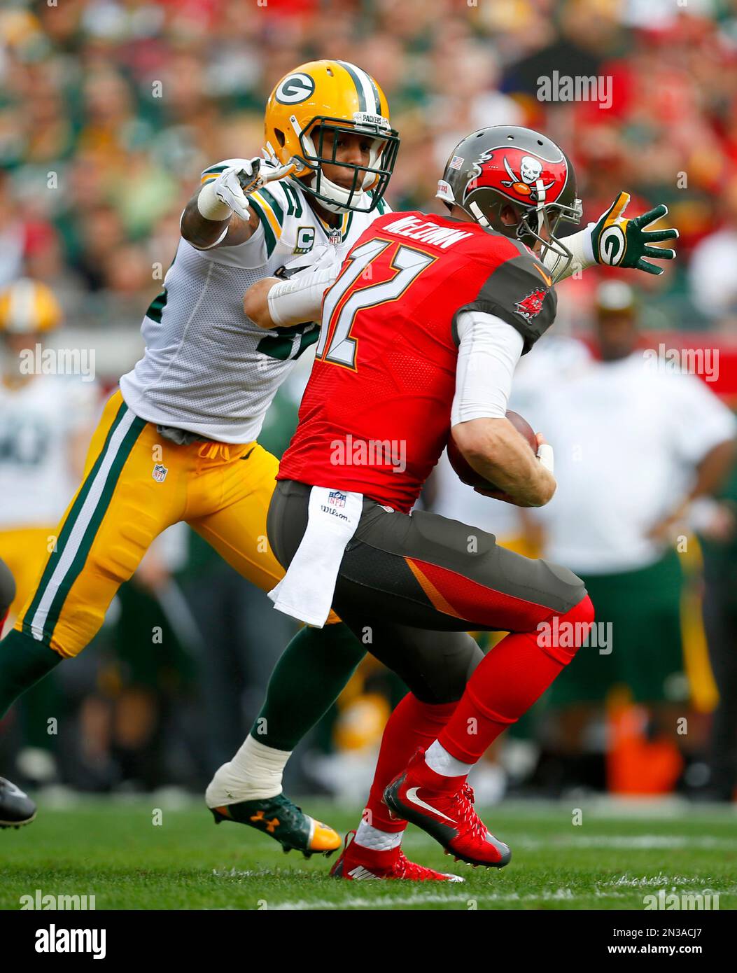 Green Bay Packers strong safety Morgan Burnett (42) sacks Tampa Bay ...
