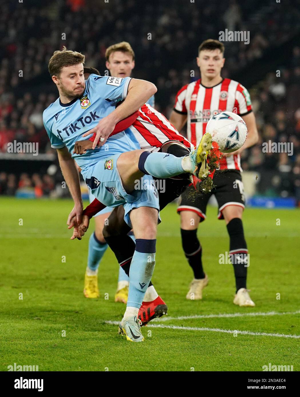 Wrexham’s James Jones battles with Sheffield United's Ismaila Coulibaly ...