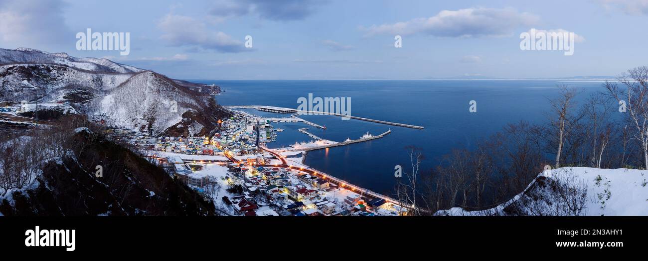 Overview of Fishing Port, Rausu, Shiretoko Peninsula, Hokkaido, Japan ...