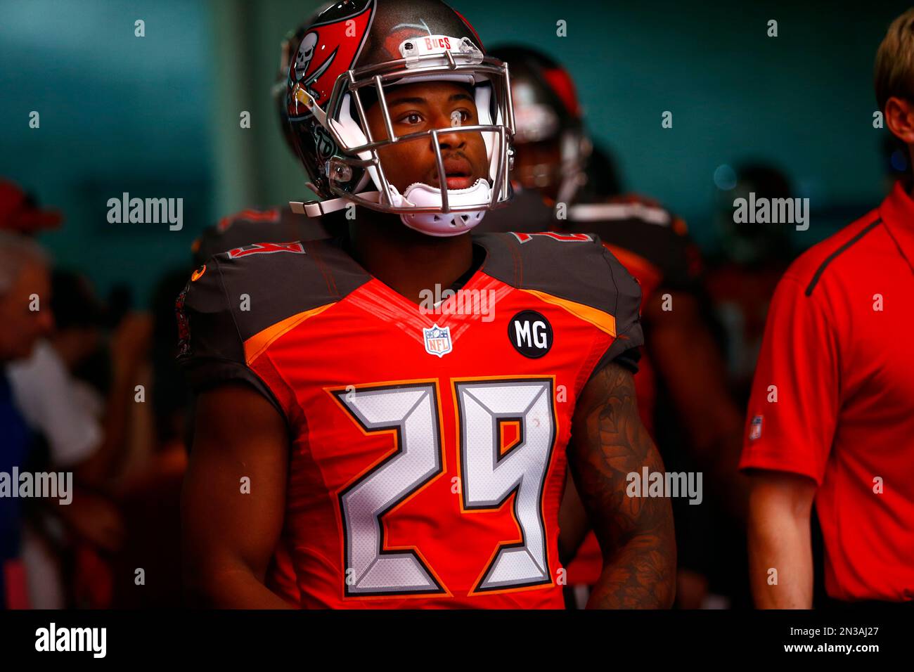 Tampa Bay Buccaneers cornerback Leonard Johnson (29) waits to walk out ...