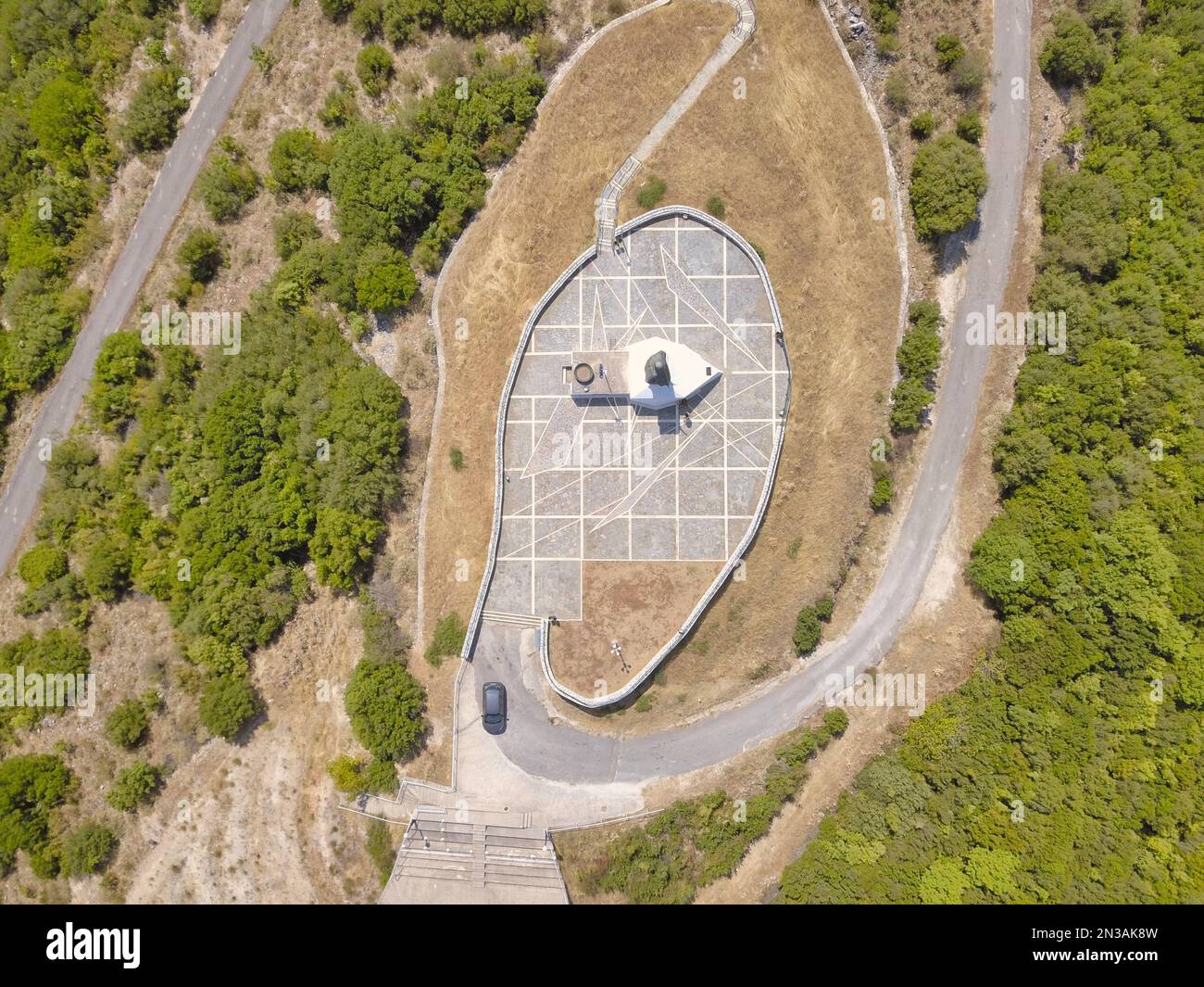 An aerial top view of the Greco-Italian 1940 War monument in Kalpaki ...