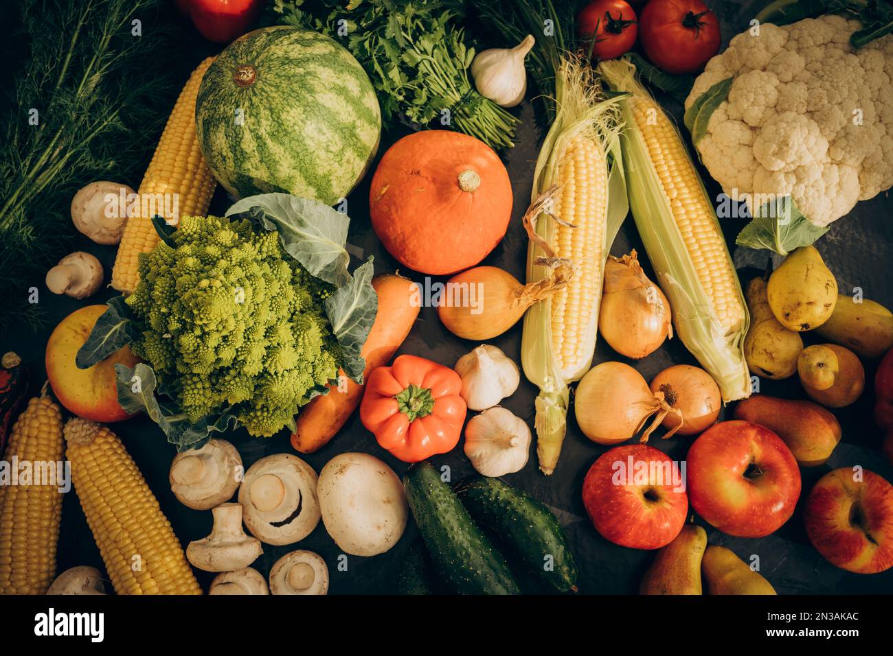 Organic harvest fruits and vegetables from garden Stock Photo - Alamy