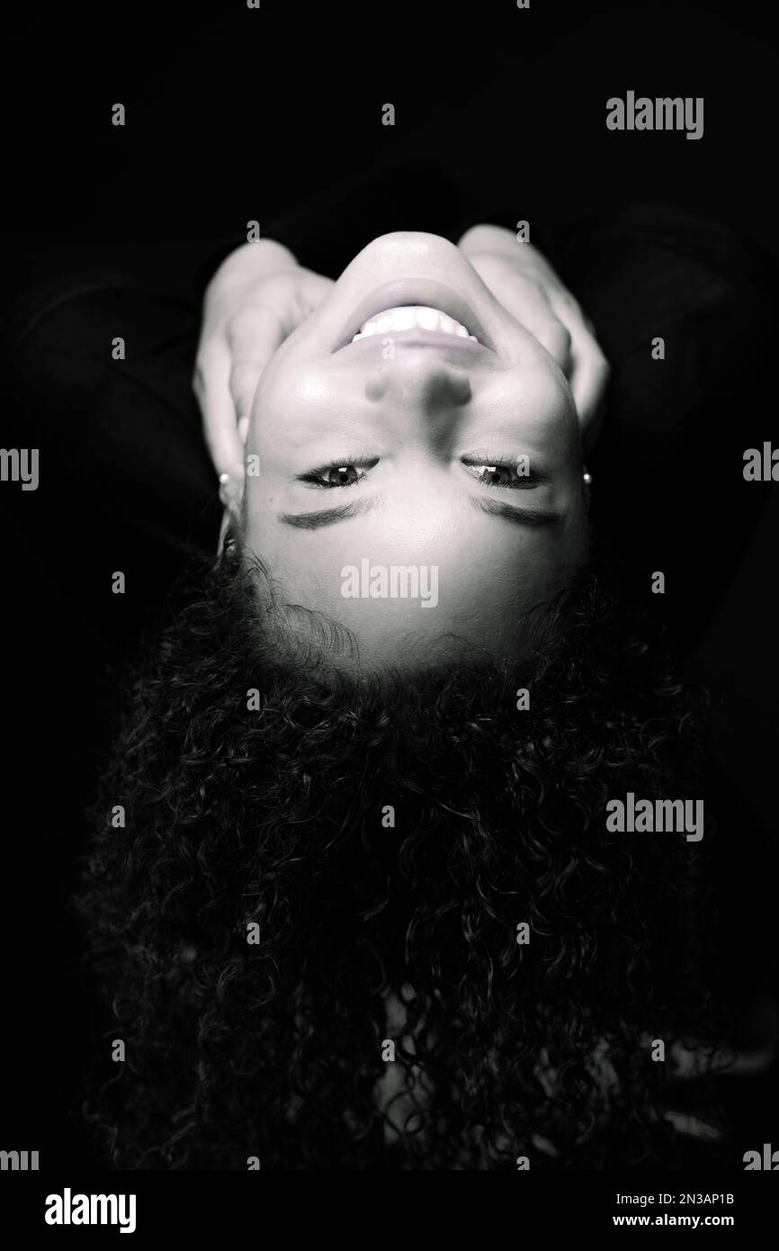 Black and White Close Up Upside Down Face with Hands Framing Face ...