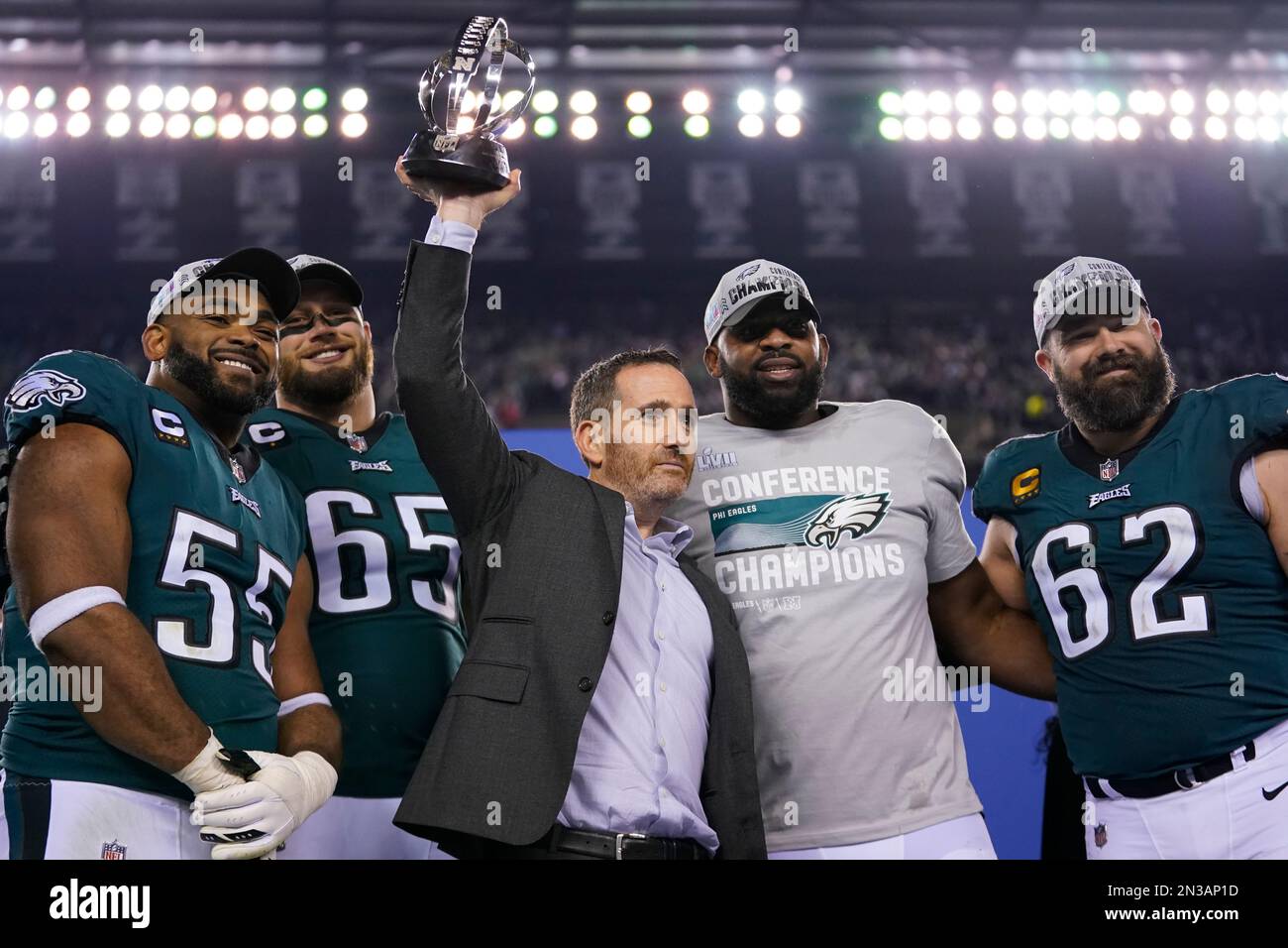 FILE - Philadelphia Eagles' Brandon Graham, Lane Johnson, Howie Roseman ...