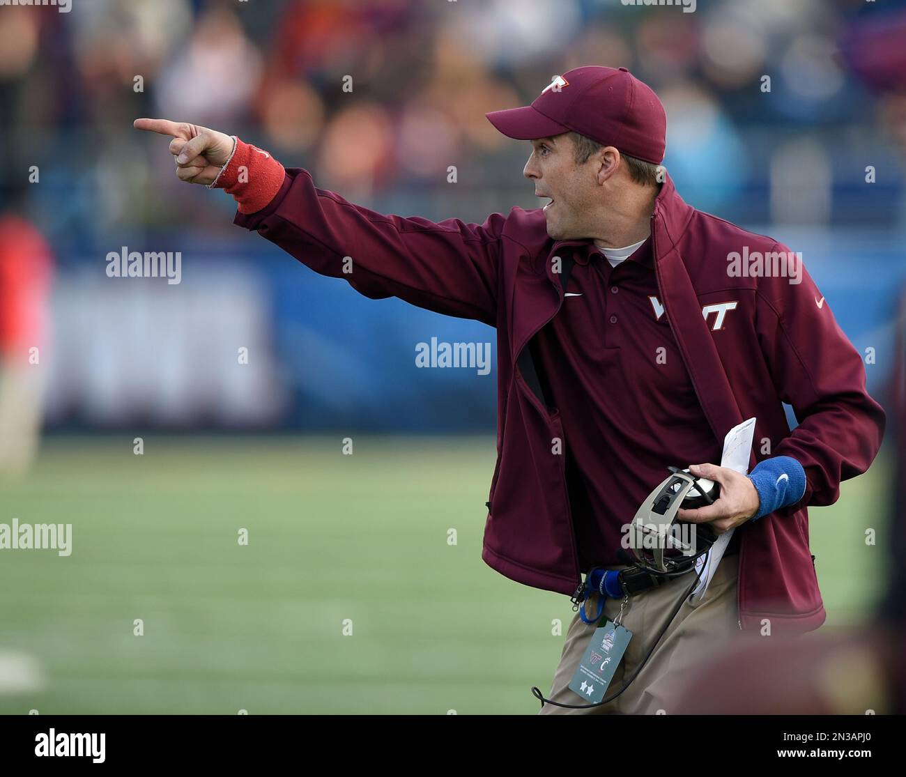 Virginia Tech associate head coach Shane Beamer points during the first ...