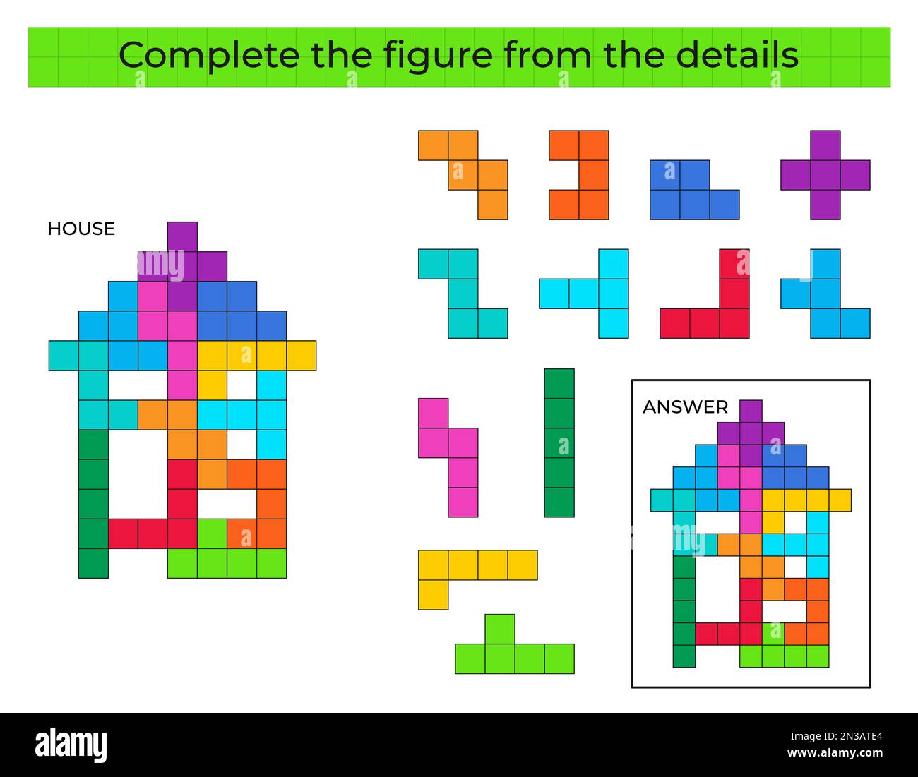 Complete the figure. Puzzle game with House Stock Vector Image & Art ...
