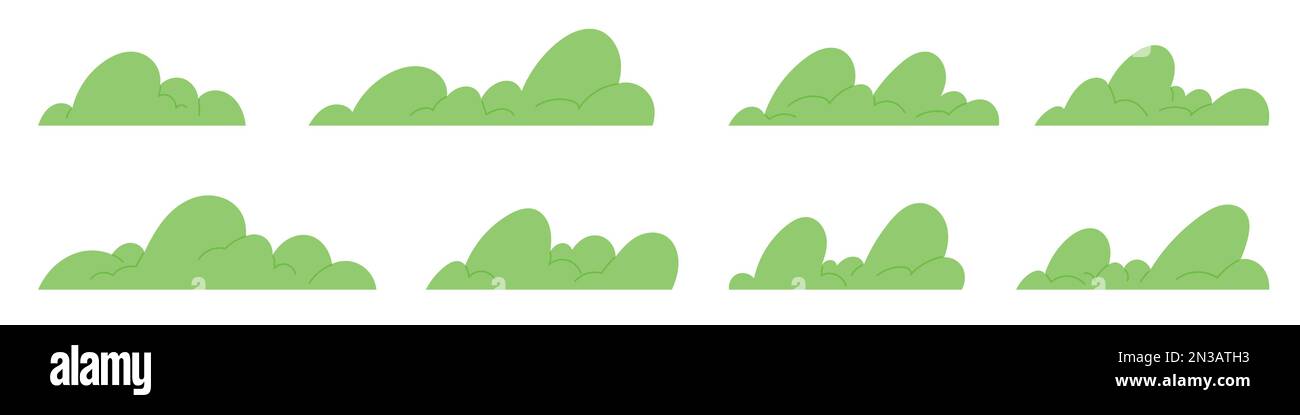 Simple forest bushes. Silhouette collection of trees and grasses line ...