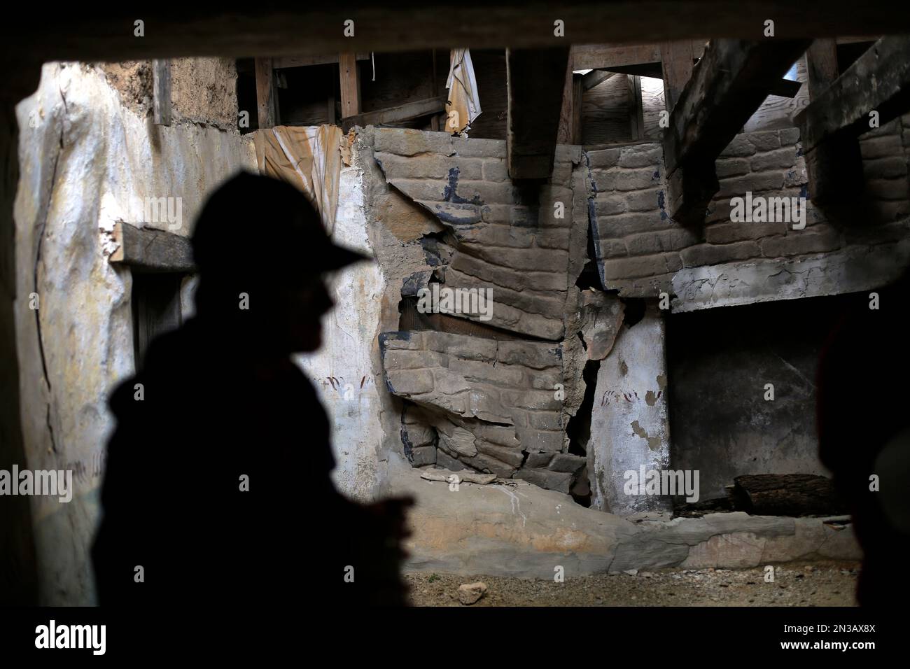 In this Dec. 4, 2014 photo, walls sag at a replica of the Alamo ...