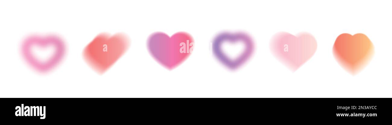 Abstract blurred gradients hearts set. Soft graphic elements collection ...