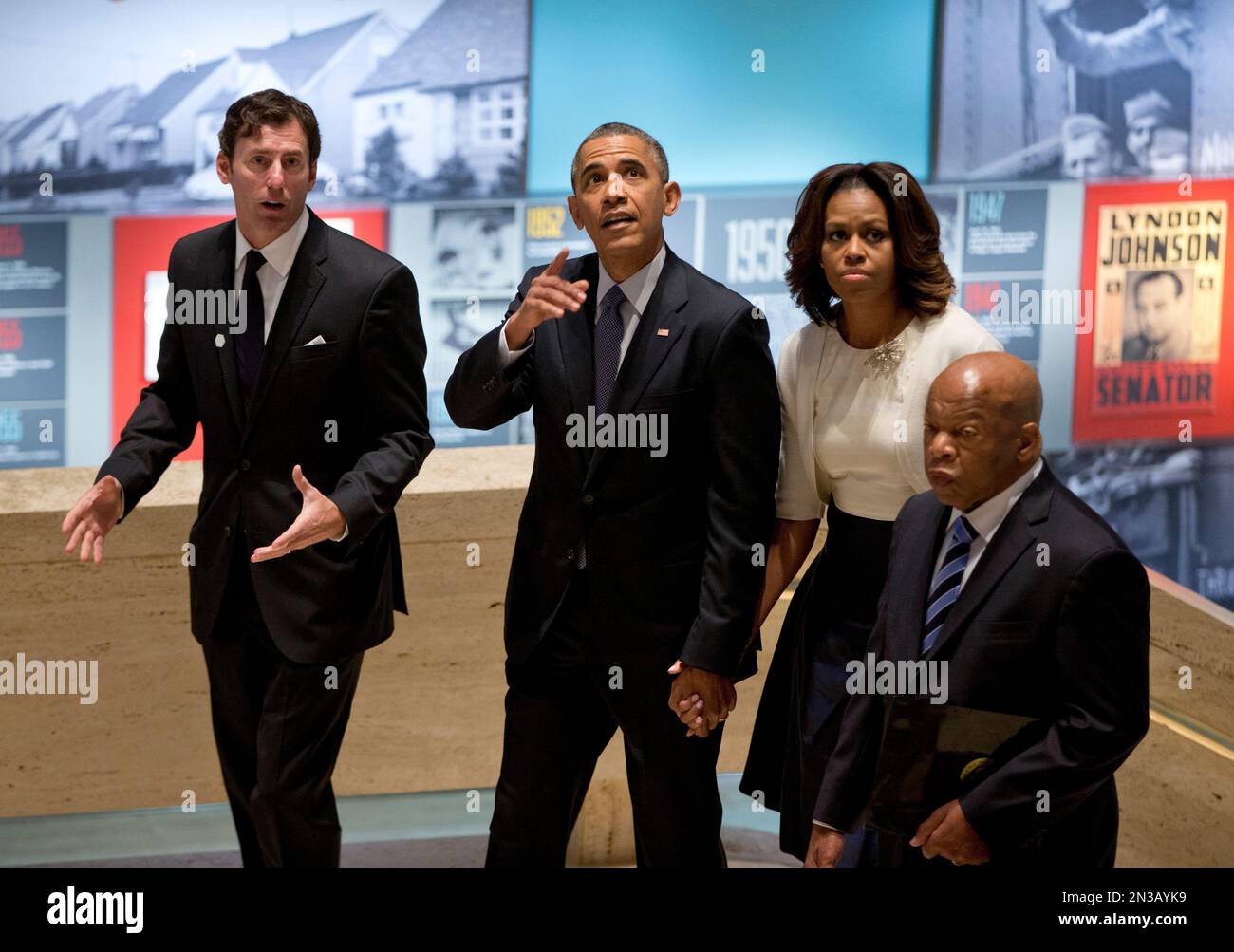 FILE - In this April 10, 2014 file photo, from left, LBJ Presidential ...