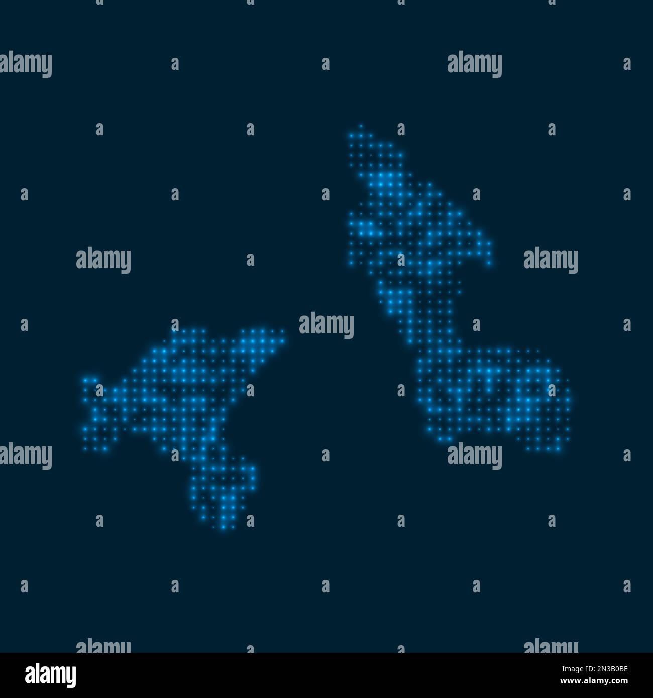 Cooper Island dotted glowing map. Shape of the island with blue bright ...