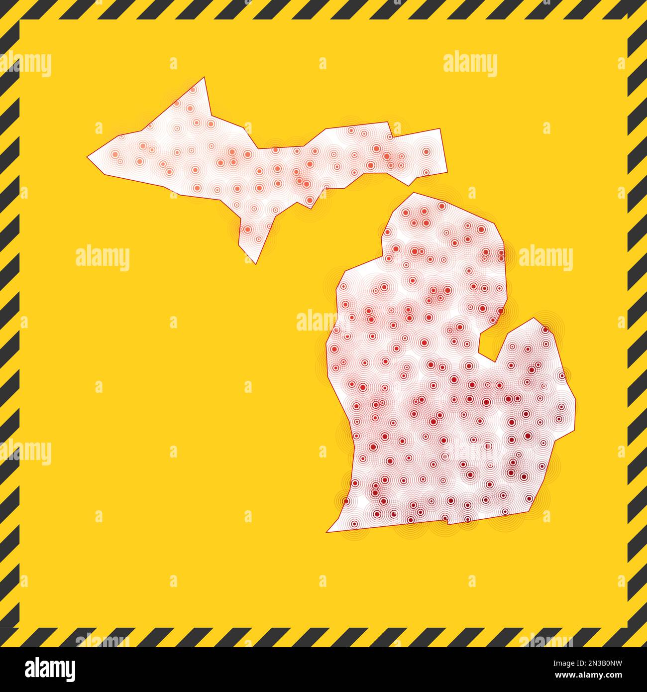 Michigan closed - virus danger sign. Lock down US state icon. Black ...