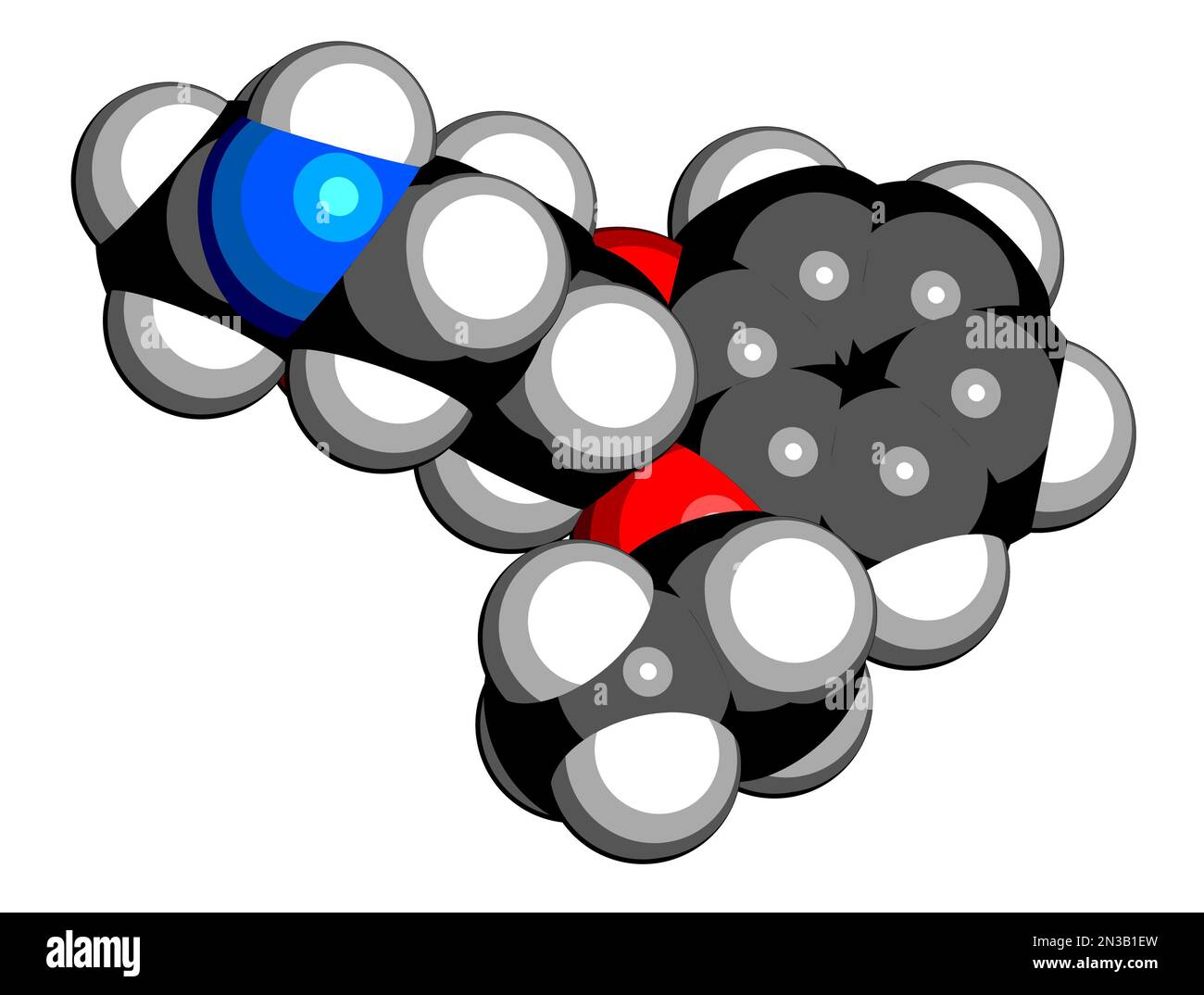 Viloxazine drug molecule. 3D rendering. Atoms are represented as ...
