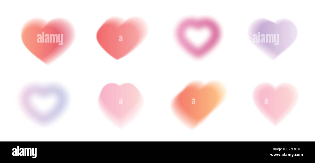 Abstract blurred gradients hearts set. Soft graphic elements collection ...