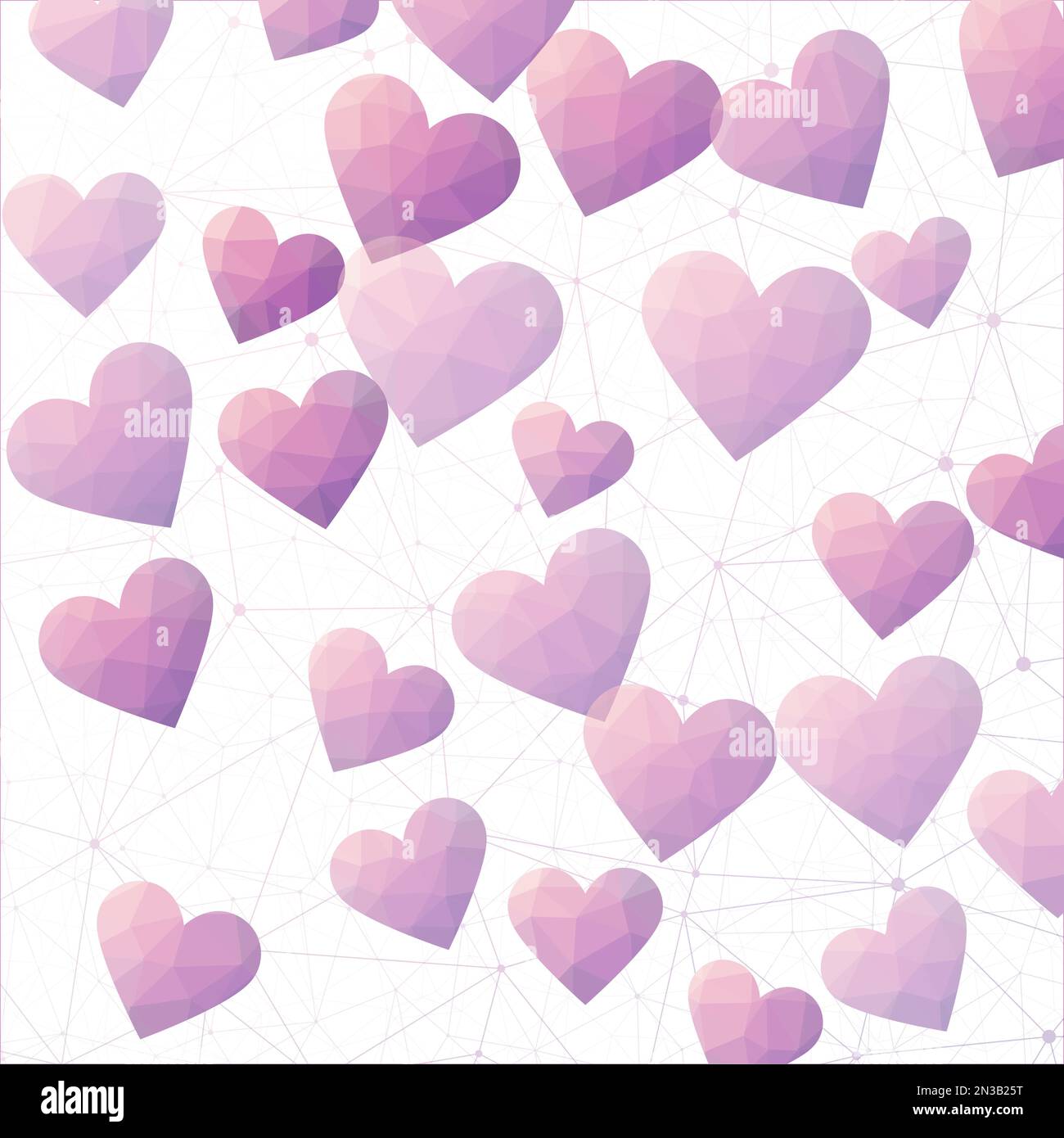 Low poly hearts confetti. Polygonal hearts in purple orange colors ...