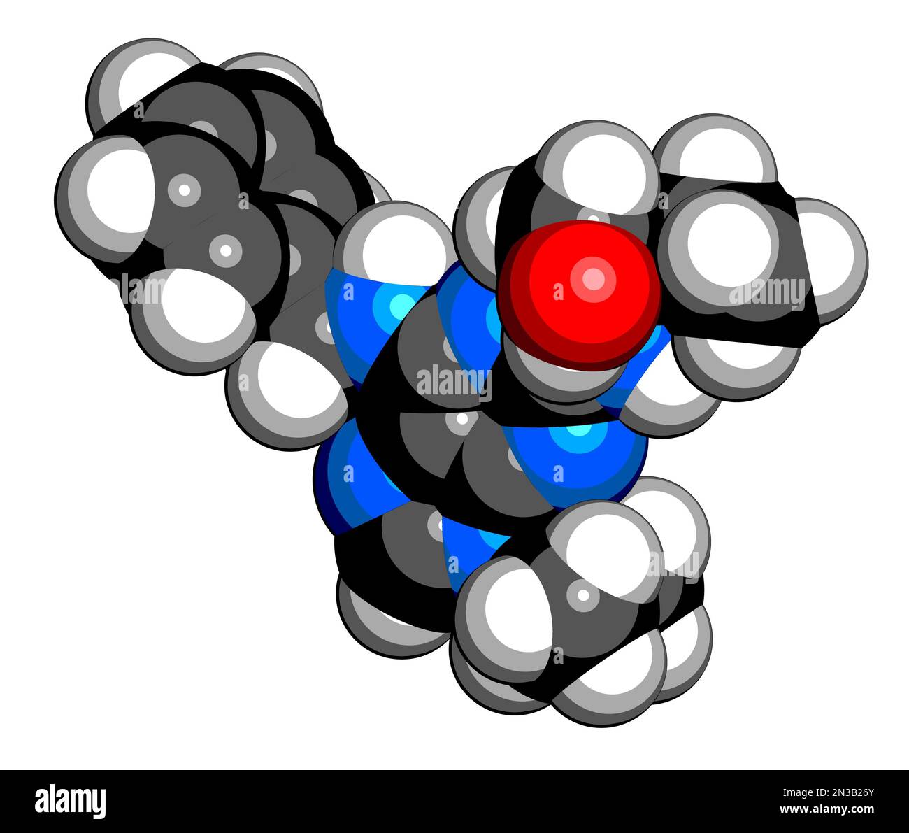 Seliciclib drug molecule (CDK inhibitor). 3D rendering. Atoms are ...