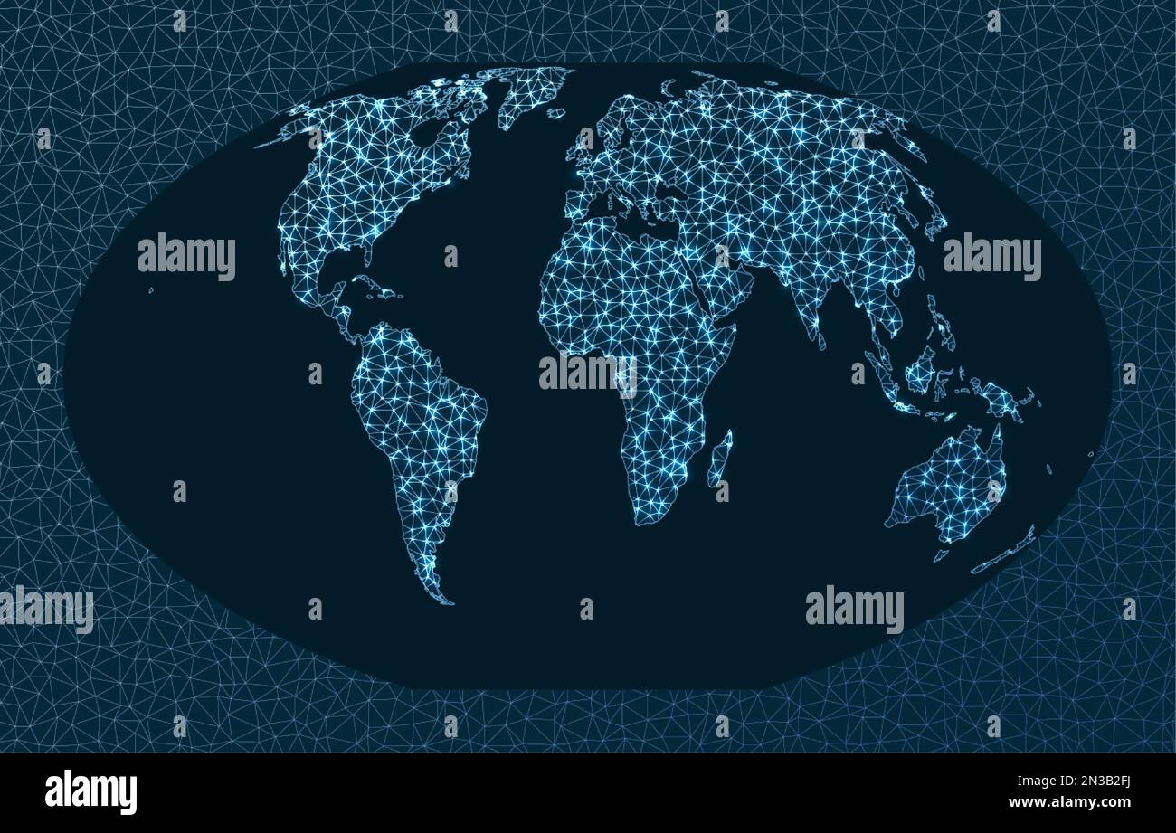 Abstract map of world network. Mt Flat Polar Quartic projection. World ...